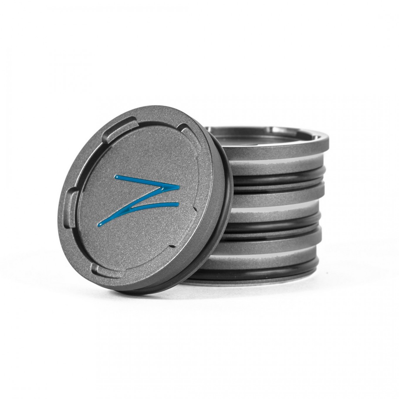 Z Centercaps | Matte Gunmetal + Blue Z
